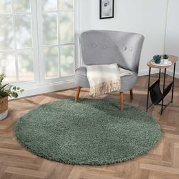 Pharao24.de Shaggy Teppich Langflor in Gr&uuml;n 150 cm Durchmesser