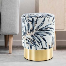 Pharao24.de Sitzhocker mit Floralen Mustern Blau Samt