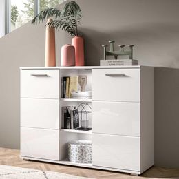 Pharao24.de Wohnzimmer Kommode weiss Hochglanz Front zwei Dreht&uuml;ren
