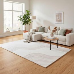 Pharao24.de Teppich Designteppich in Cremewei&szlig; - Kurzflor