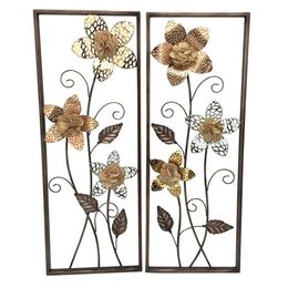 Pharao24.de Florale Wanddeko in Altgoldfarben und Silber Metall (zweiteilig)