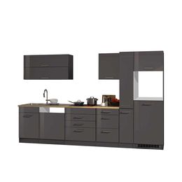 Pharao24.de K&uuml;chenblock 330 cm breit Grau Hochglanz (achtteilig)