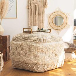 Pharao24.de Stoffhocker in Cremewei&szlig; Boho Style