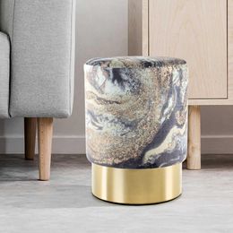 Pharao24.de Polsterhocker in Blau Marmor Optik Samtbezug