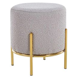 Pharao24.de Moderner Polsterhocker in Taupe und Gold Boucle Stoff und Metall