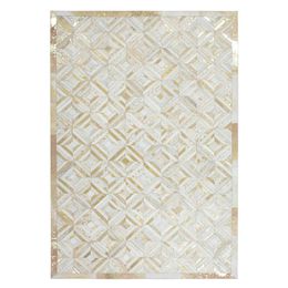 Pharao24.de Echtfell Teppich in Creme Wei&szlig; und Goldfarben Patchwork Design