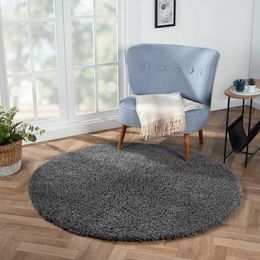 Pharao24.de Runder Shaggy Teppich Grau 150 cm Durchmesser modernem Design