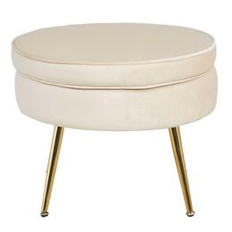 Pharao24.de Samt Hocker in Beige und Goldfarben Vierfu&szlig;gestell aus Metall