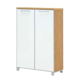Pharao24.de Schuhkommode in Wei&szlig; Glas beschichtet Eiche furniert