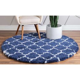 Pharao24.de Dunkelblauer Teppich aus Hochflor Kachelmuster
