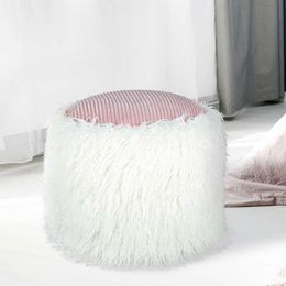 Pharao24.de Retro Pouf in Wei&szlig; und Rosa Kunstfell und Cordstoff