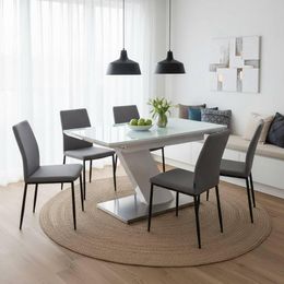 Pharao24.de Design Esstisch mit S&auml;ulengestell Wei&szlig; Hochglanz