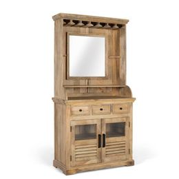 Pharao24.de Barschrank Buffetschrank mit Spiegel und Halterung f&uuml;r Gl&auml;ser