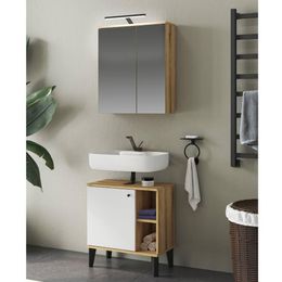 Pharao24.de Badm&ouml;bel Waschplatz Set mit LED Beleuchtung in modernem Design (zweiteilig)