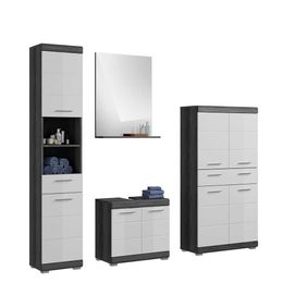 Pharao24.de Badezimmerm&ouml;belset modern Rauchgrau Holzoptik Hochglanz weiss (vierteilig)