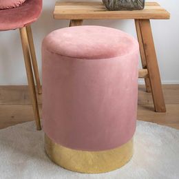 Pharao24.de Runder Polsterhocker in Rosa und Messingfarben 43 cm hoch
