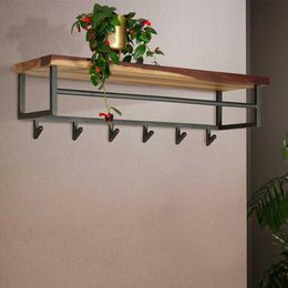 Pharao24.de Garderobe mit 6 Haken aus Nussbaum Massivholz Metall