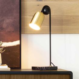 Pharao24.de Tischlampe modern in Schwarz und Messingfarben Marmorfu&szlig;