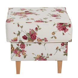 Pharao24.de Polsterhocker Blumen Beige im Landhausstil Vierfu&szlig;gestell aus Holz