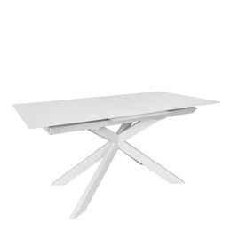 Pharao24.de Wei&szlig;er Esszimmer Tisch aus Glas und Stahl ausziehbar
