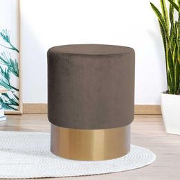 Pharao24.de Hocker in Taupe Samt Goldfarben Kunststoff