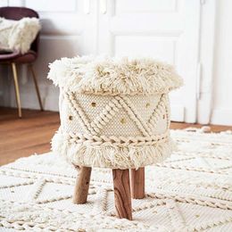 Pharao24.de Hocker im Boho Style Fu&szlig;gestell aus Holz