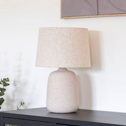 Pharao24.de Tischleuchte Nachttischlampe in Beige mit Faserzement Oberfl&auml;che