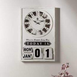 Pharao24.de Wanduhr mit Kalender in Antikwei&szlig; Vintage Look