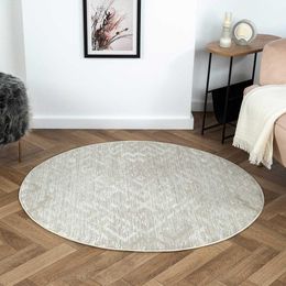 Pharao24.de Runder Muster Teppich in Cremefarben und Beige 120 cm Durchmesser