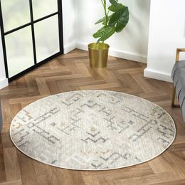 Pharao24.de Heller Muster Teppich rund aus Kurzflor 120 cm Durchmesser