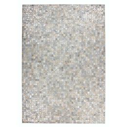 Pharao24.de Echtfell Patchwork Teppich in hell Grau und Silberfarben modern