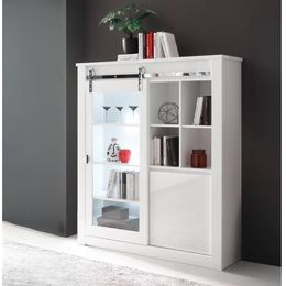 Pharao24.de Wohnzimmerschrank Wohnzimmer Highboard in Wei&szlig; Hochglanz