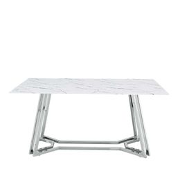 Pharao24.de Design Glastisch in Wei&szlig; Marmoroptik Chromfarben