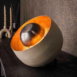 Pharao24.de Tischleuchten Tischlampen in Beige mit Metall Oberfl&auml;che