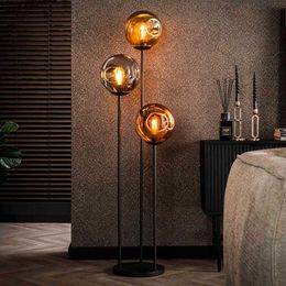 Pharao24.de Retrostil Stehlampe aus get&ouml;ntem Glas Metall