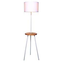 Pharao24.de Stehlampe mit Tisch in Wei&szlig; Holz Naturfarben