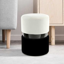 Pharao24.de Design Hocker in Creme Wei&szlig; und Schwarz Samt