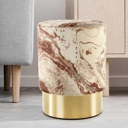 Pharao24.de Samt Hocker in Braun Marmor Optik 35 cm breit