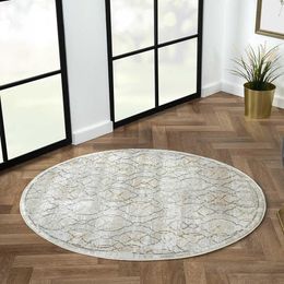 Pharao24.de Kachelmuster Teppich rund in Creme und Hellgrau 120 cm Durchmesser