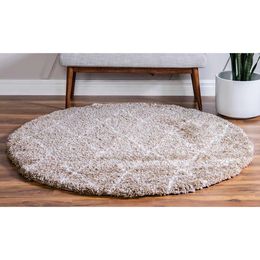Pharao24.de Hochflor Teppich Hellbraun 150 cm im Skandi Design geometrischem Muster
