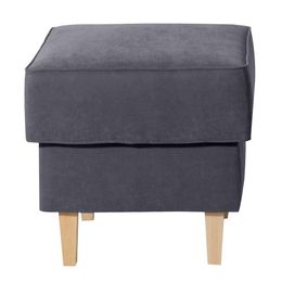 Pharao24.de Sessel Hocker Velour in Anthrazit und Buchefarben Vierfu&szlig;gestell aus Holz