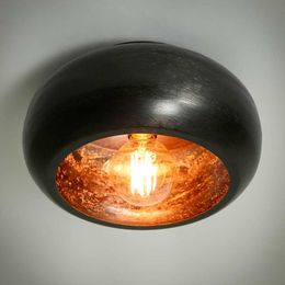 Pharao24.de Runde Metall Deckenlampe in Schwarz Nickel 18 cm hoch