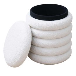 Pharao24.de Hocker Boucle Stoff Wei&szlig; mit Truhe 45 cm hoch - 38 cm breit