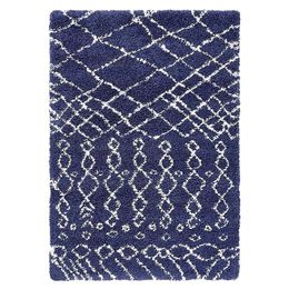 Pharao24.de Blauer Shaggy Teppich im Skandi Design Muster in Cremefarben