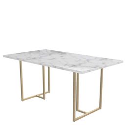 Pharao24.de Tisch Esszimmer modern in Wei&szlig; und Gold Metall B&uuml;gelgestell