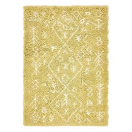 Pharao24.de Rechteckiger Boho Teppich in Gelb und Cremefarben Hochflor