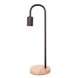 Pharao24.de Tischlampe aus Metall und Massivholz Schwarz und Holz Naturfarben