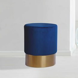 Pharao24.de Runder Polsterhocker in Dunkelblau Samt Retro Design