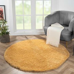 Pharao24.de Runder Shaggy Teppich Goldgelb in modernem Design 150 cm Durchmesser