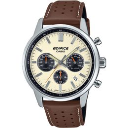 Chronograph CASIO EDIFICE, braun (braun, creme), Armbanduhren, Herren, Chronograph, Quarzuhr, Armbanduhr, Herrenuhr, Lederarmband, analog, Tag